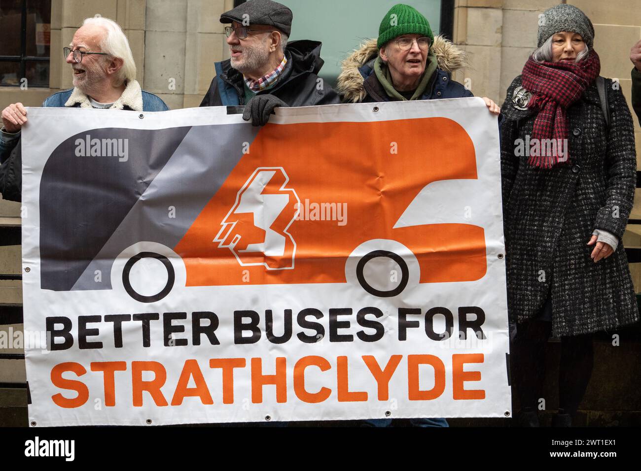 Glasgow, Scotland, UK. 15th Mar, 2024. Campaigners from “Better buses ...