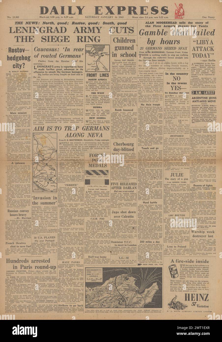 1943 Daily Express front page reporting Battle of North Africa and ...