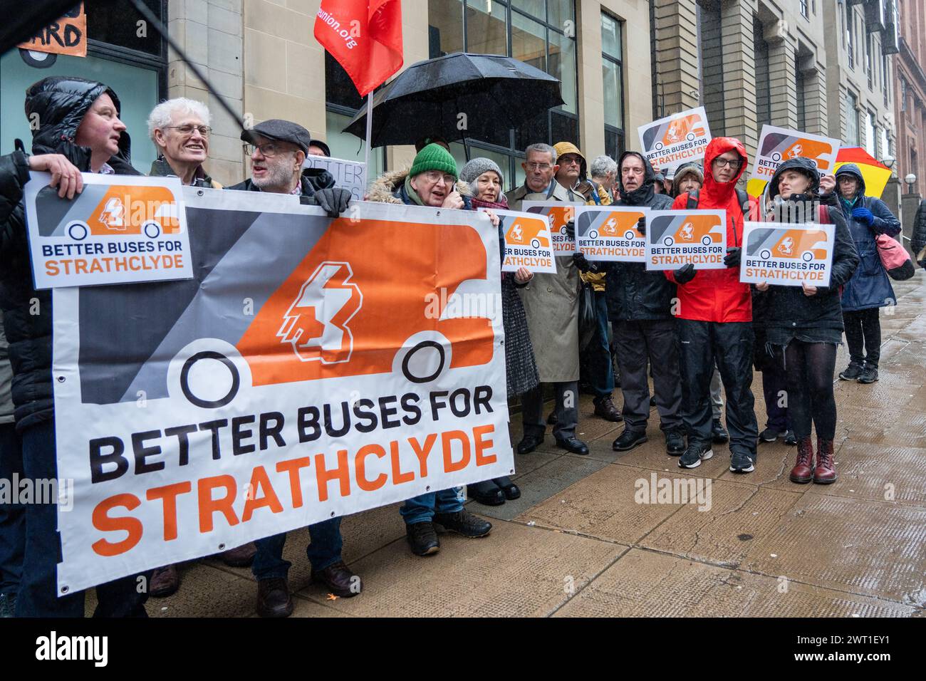 Glasgow, Scotland, UK. 15th Mar, 2024. Campaigners from “Better buses ...