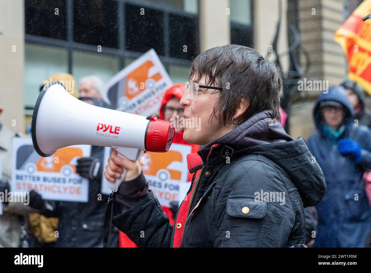 Glasgow, Scotland, UK. 15th Mar, 2024. Campaigners from “Better buses ...