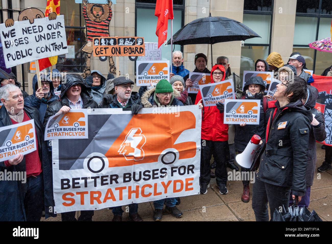 Glasgow, Scotland, UK. 15th Mar, 2024. Campaigners from “Better buses ...