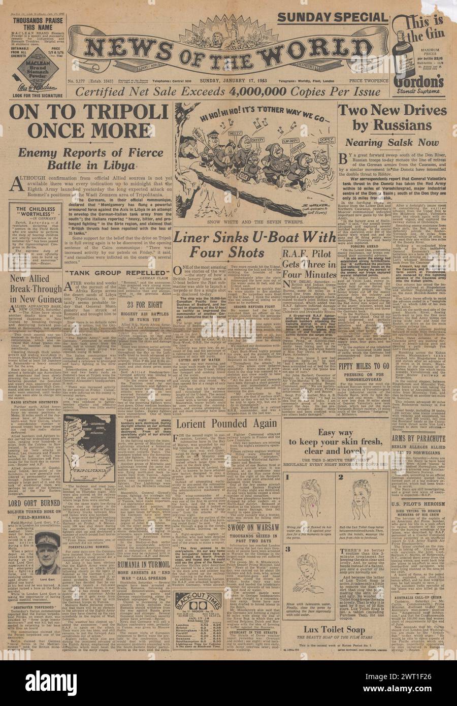 1943 News Of The World front page reporting Red Army advance on Eastern ...