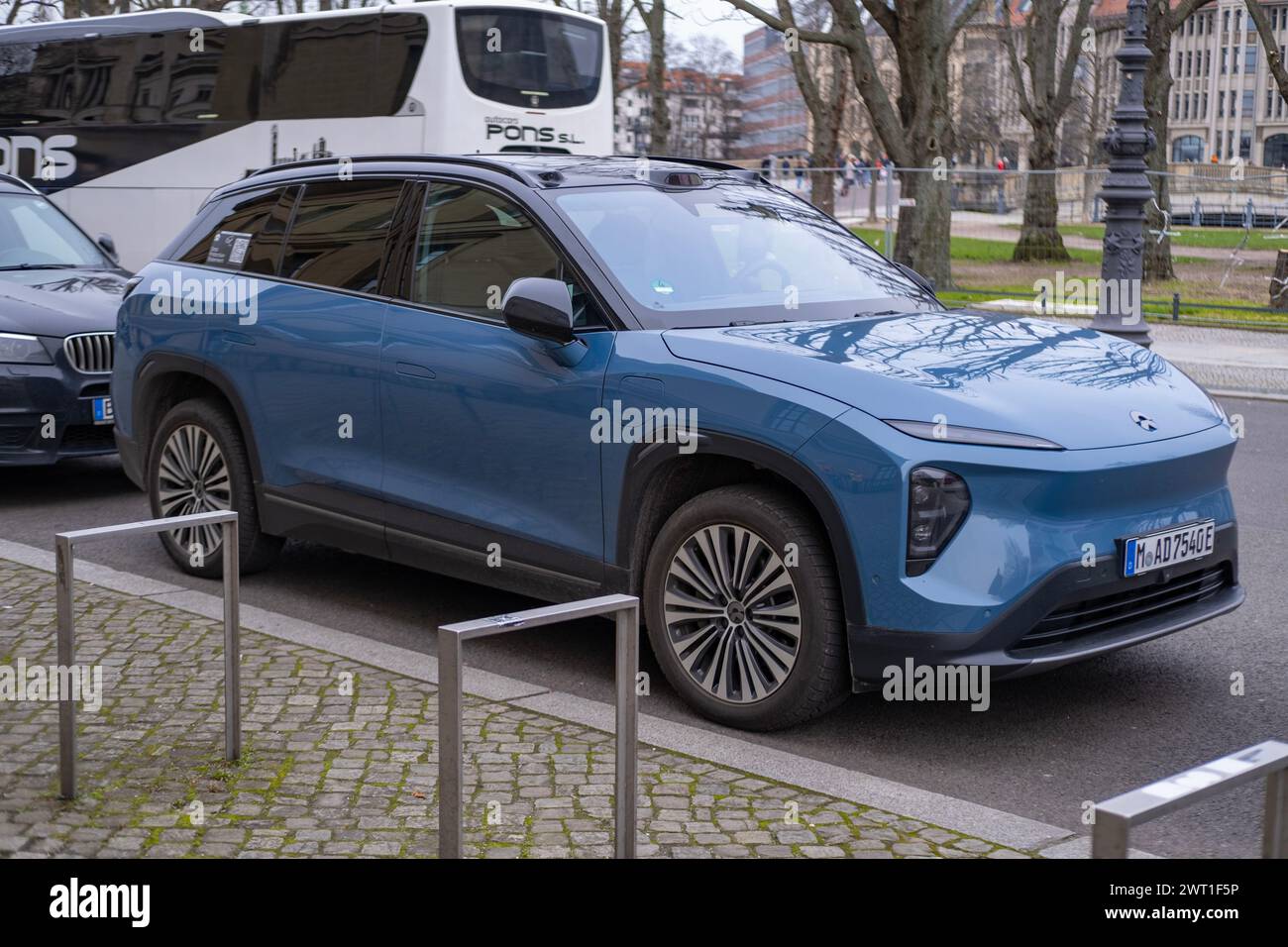 blue stylish modern Nio EL7 car on street of Berlin, eco-friendly ...