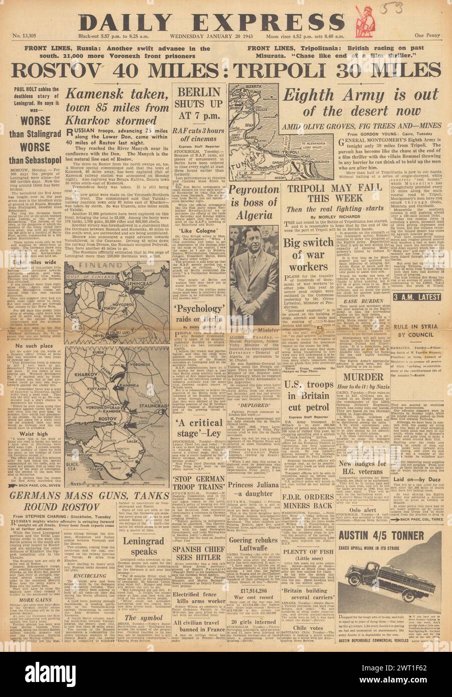 1943 Daily Express front page reporting Red Army advance on Rostov, RAF ... 1943 Daily Express front page reporting Red Army advance on Rostov, RAF ...