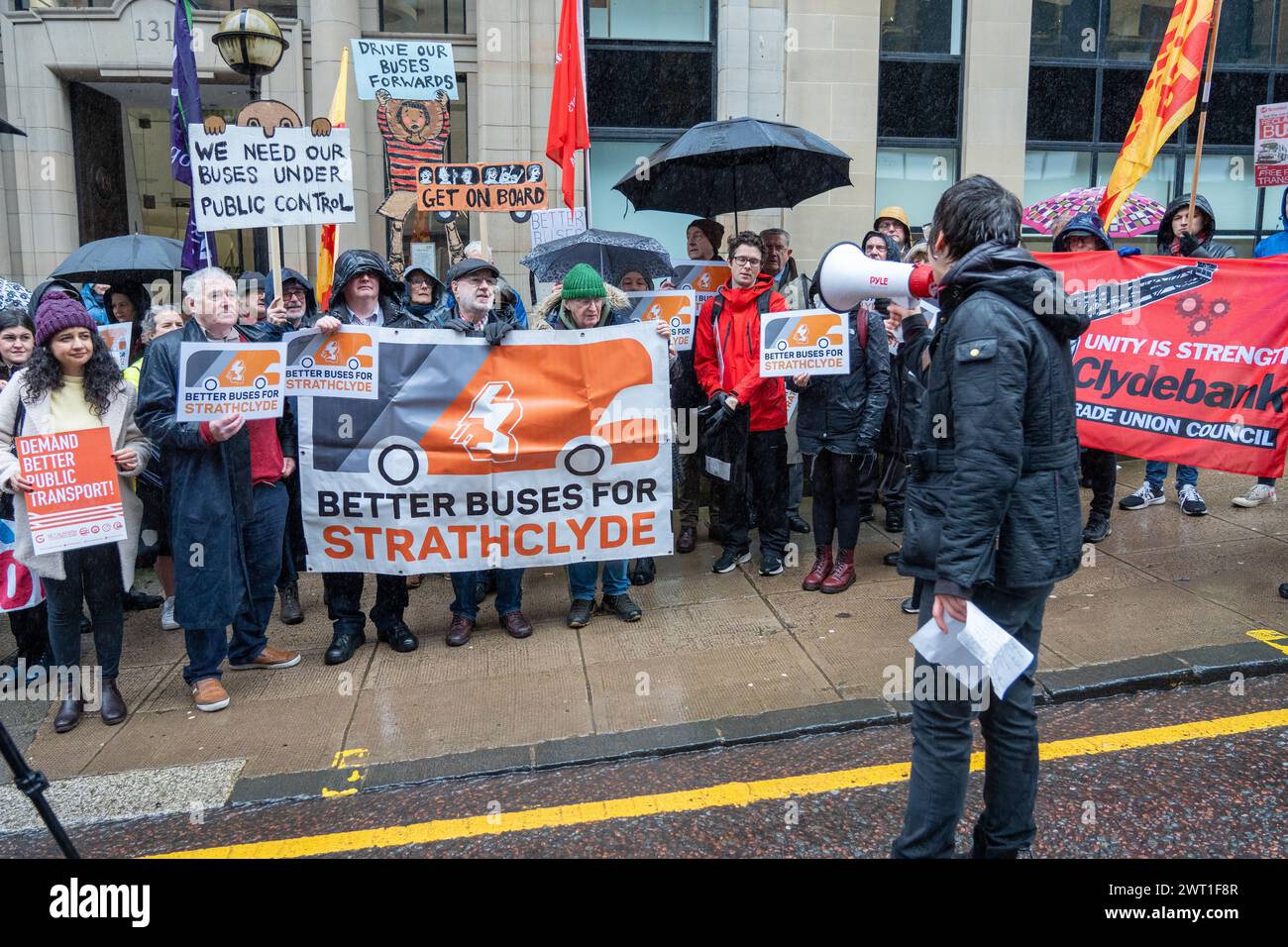 Glasgow, Scotland, UK. 15th Mar, 2024. Campaigners from “Better buses ...