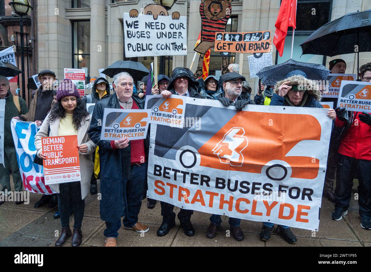 Glasgow, Scotland, UK. 15th Mar, 2024. Campaigners from “Better buses ...