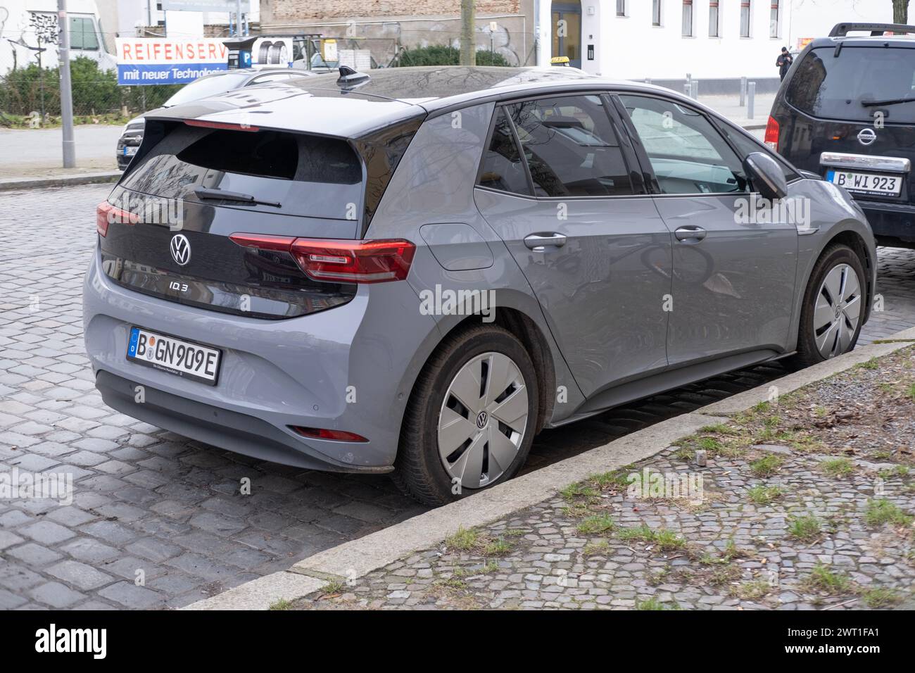 modern car gray Volkswagen ID.3 on street of Berlin, eco-friendly VW ...