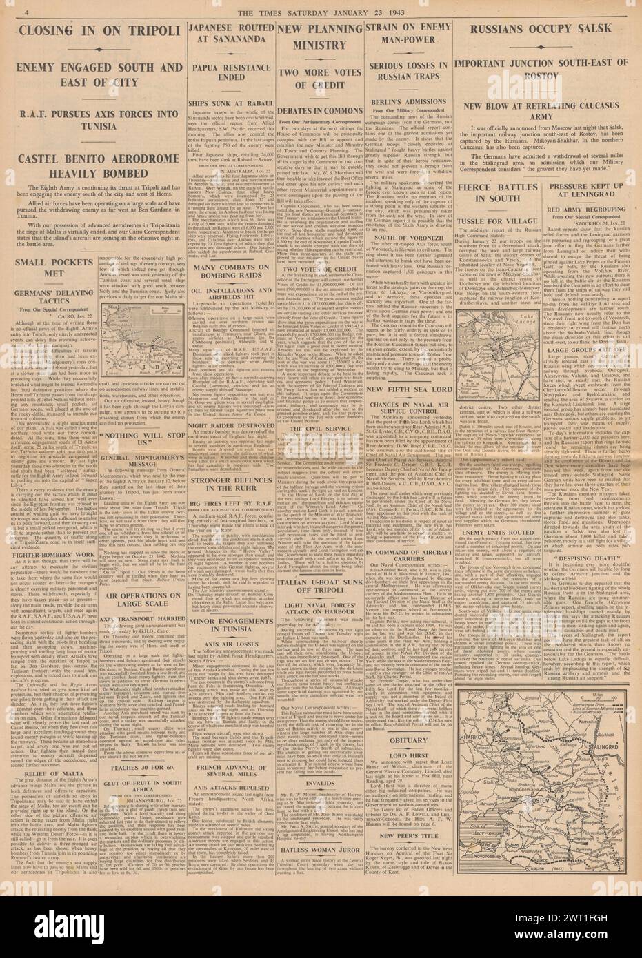 1943 The Daily Telegraph front page reporting Eighth Army capture ...