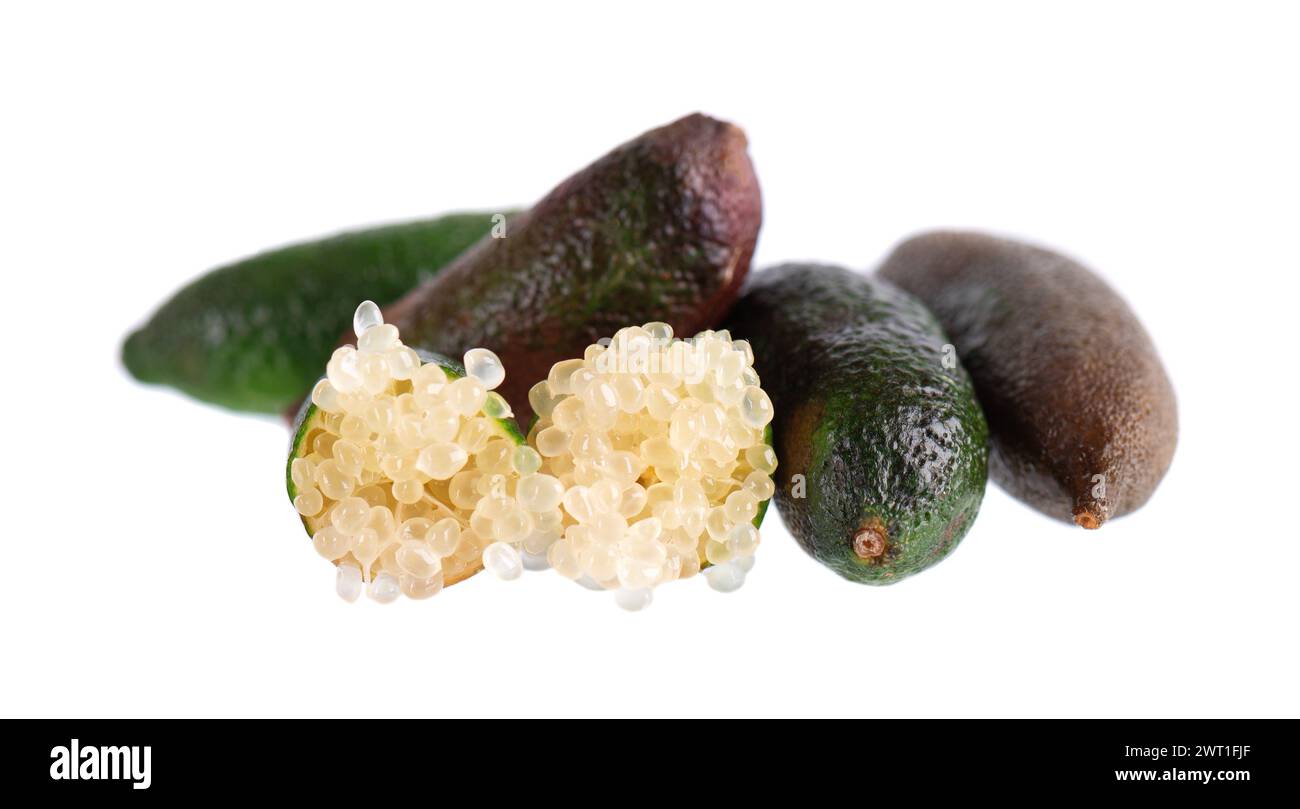 Fresh finger limes isolated on white background. Caviar lime. Fruits ...
