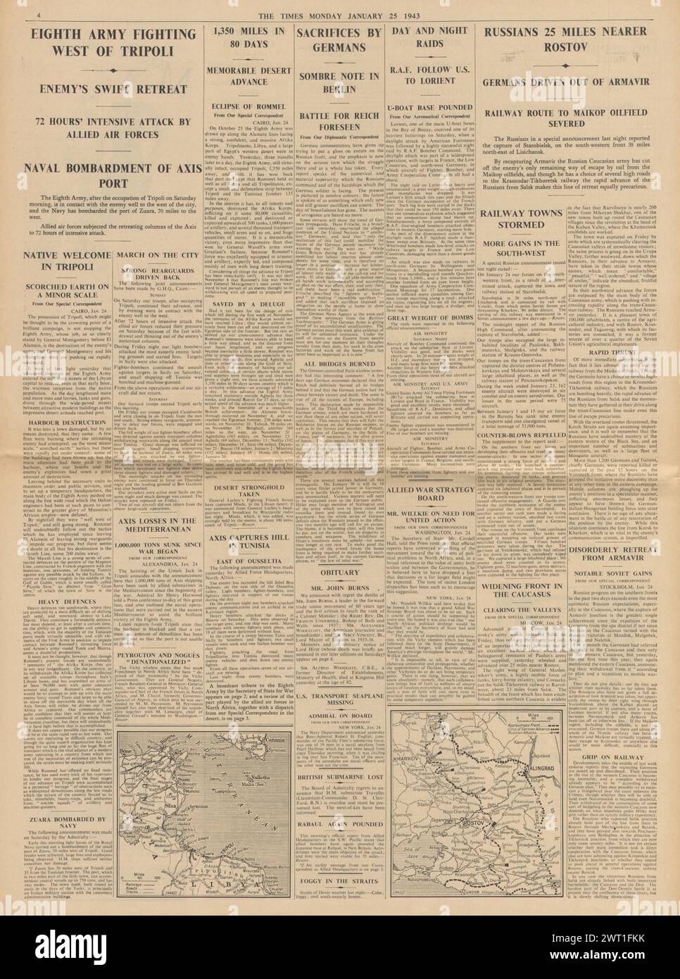 1943 The Times reporting Eighth Army advance beyond Tripoli and Red ...