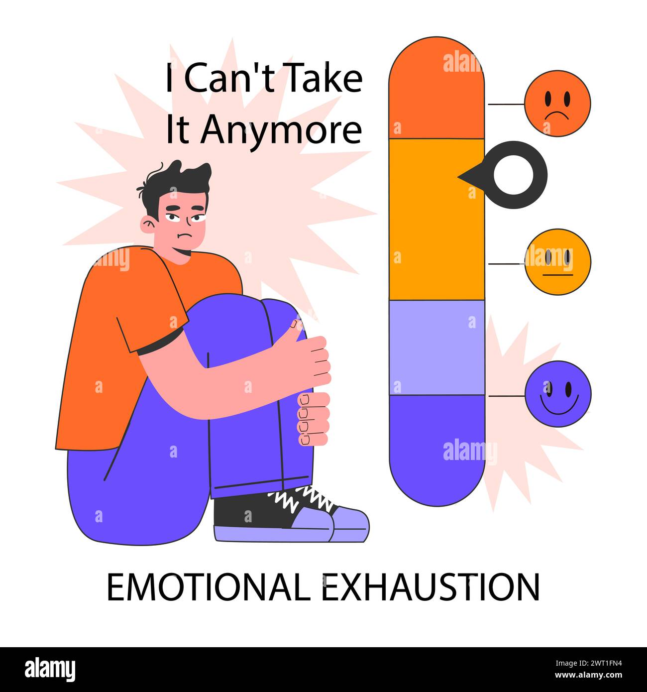 Professional burnout. Emotional exhaustion. Young employee on fire at ...