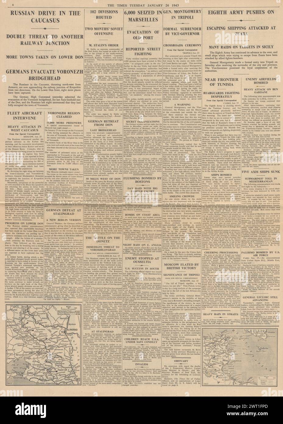 1943 The Times reporting Red Army enter Voronezh and Eighth Army enters ...