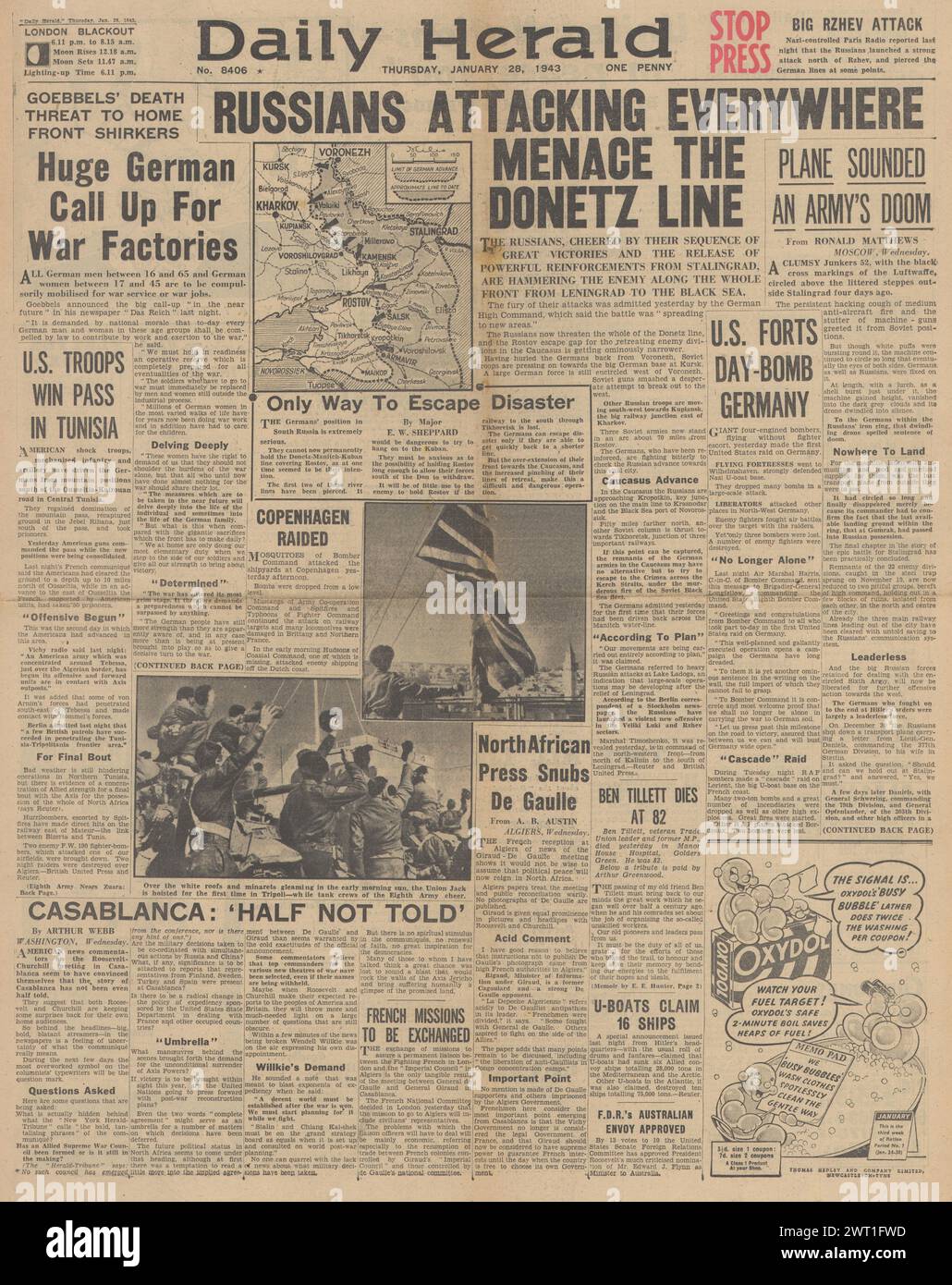 1943 Daily Herald front page reporting Red Army advance on Eastern ...
