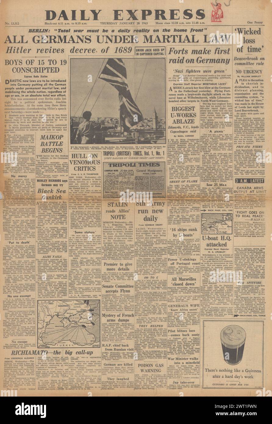 1943 Daily Express front page reporting Germany under martial law Stock ... 1943 Daily Express front page reporting Germany under martial law Stock ...