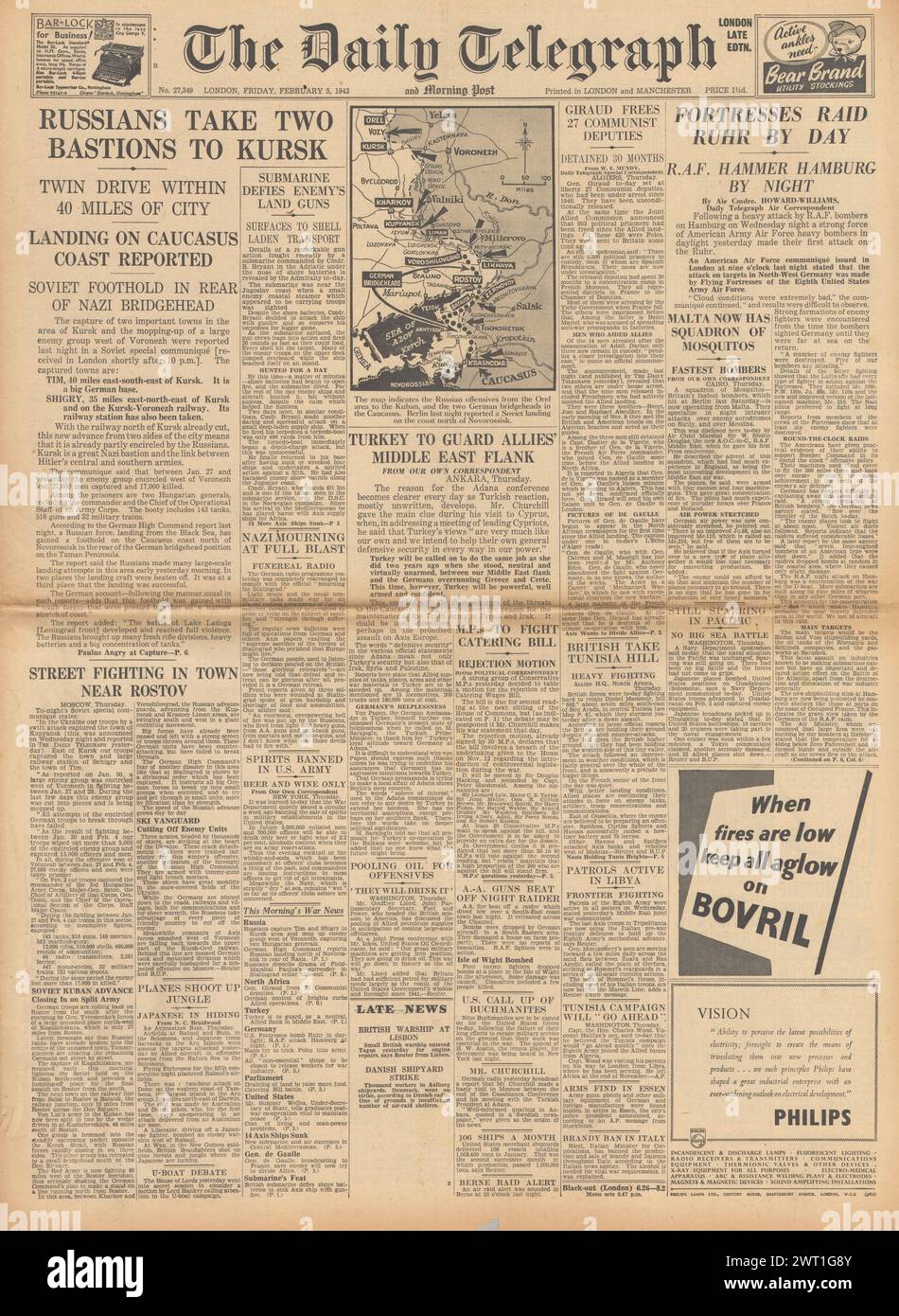 1943 The Daily Telegraph front page reporting Red Army advance on ...