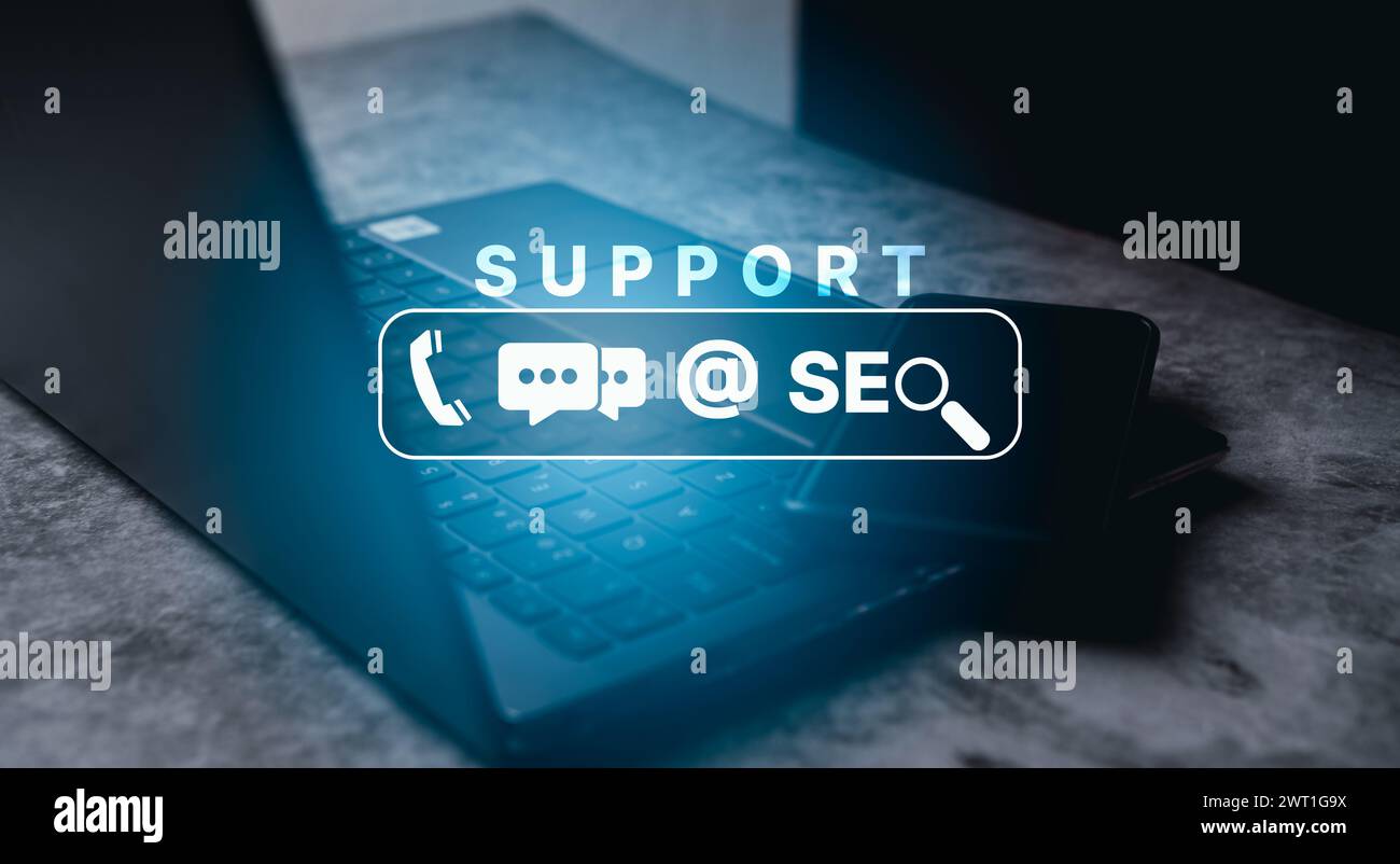 Desktop photo with customer support interface and copy space. Internet ...