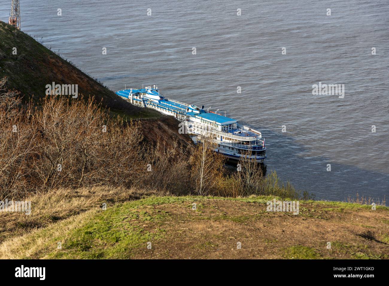 Tetyushi, Tatarstan, Russia - May 2, 2022: Four-deck cruise ship berth ...