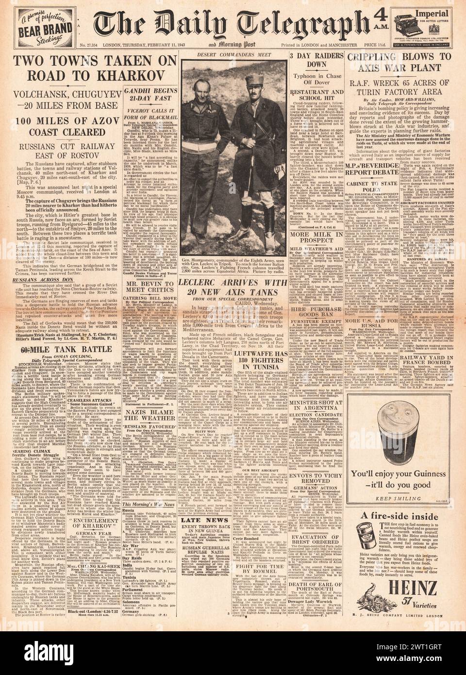 1943 The Daily Telegraph front page reporting Red Army advance on ...
