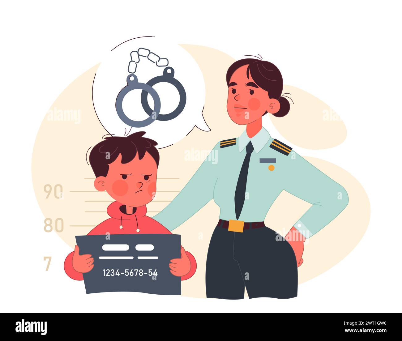 Juvenile, underage crime. Female police officer arrest a boy. Criminal ...