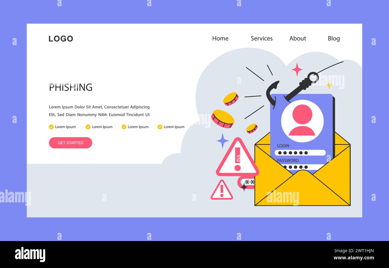 Phishing data theft technology web banner or landing page. Cyber attack, hacker stealing ...