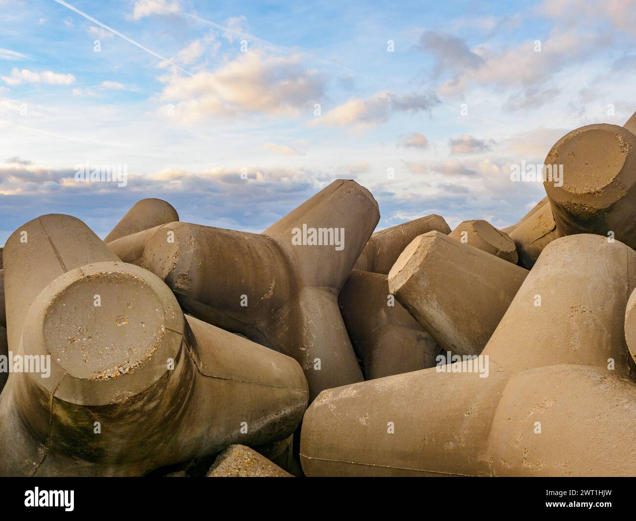 Concrete breakwater near the old lighthouse of Fiumicino - Rome, Italy ...
