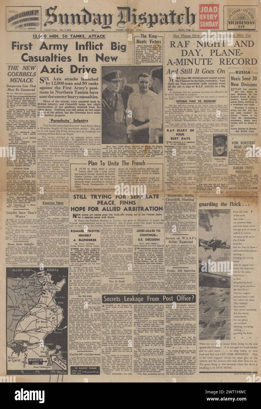 1943 Sunday Dispatch front page reporting Red Army advance on the ...