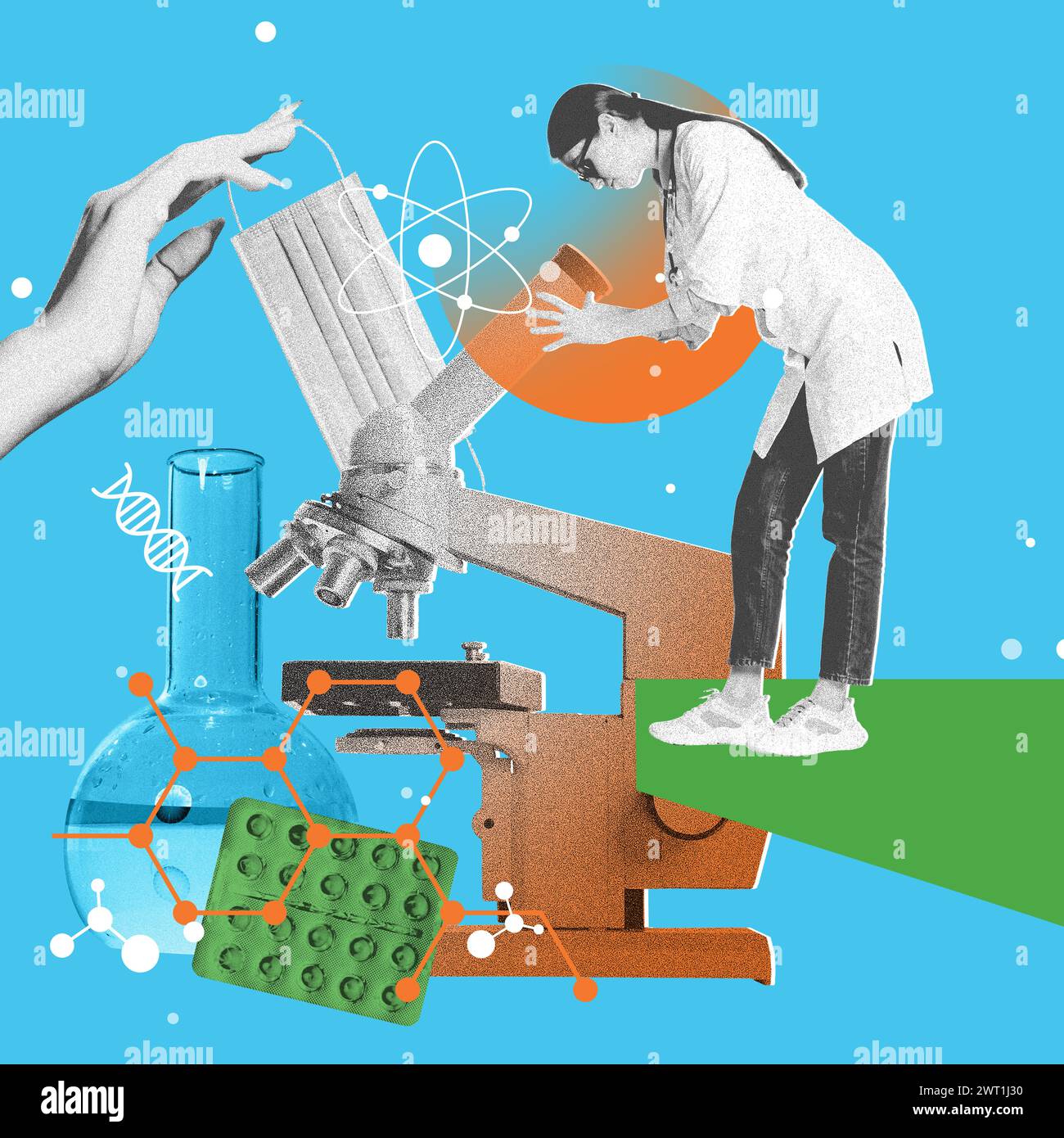 Pharmaceutical research labs. Contemporary art collage. Woman, doctor ...
