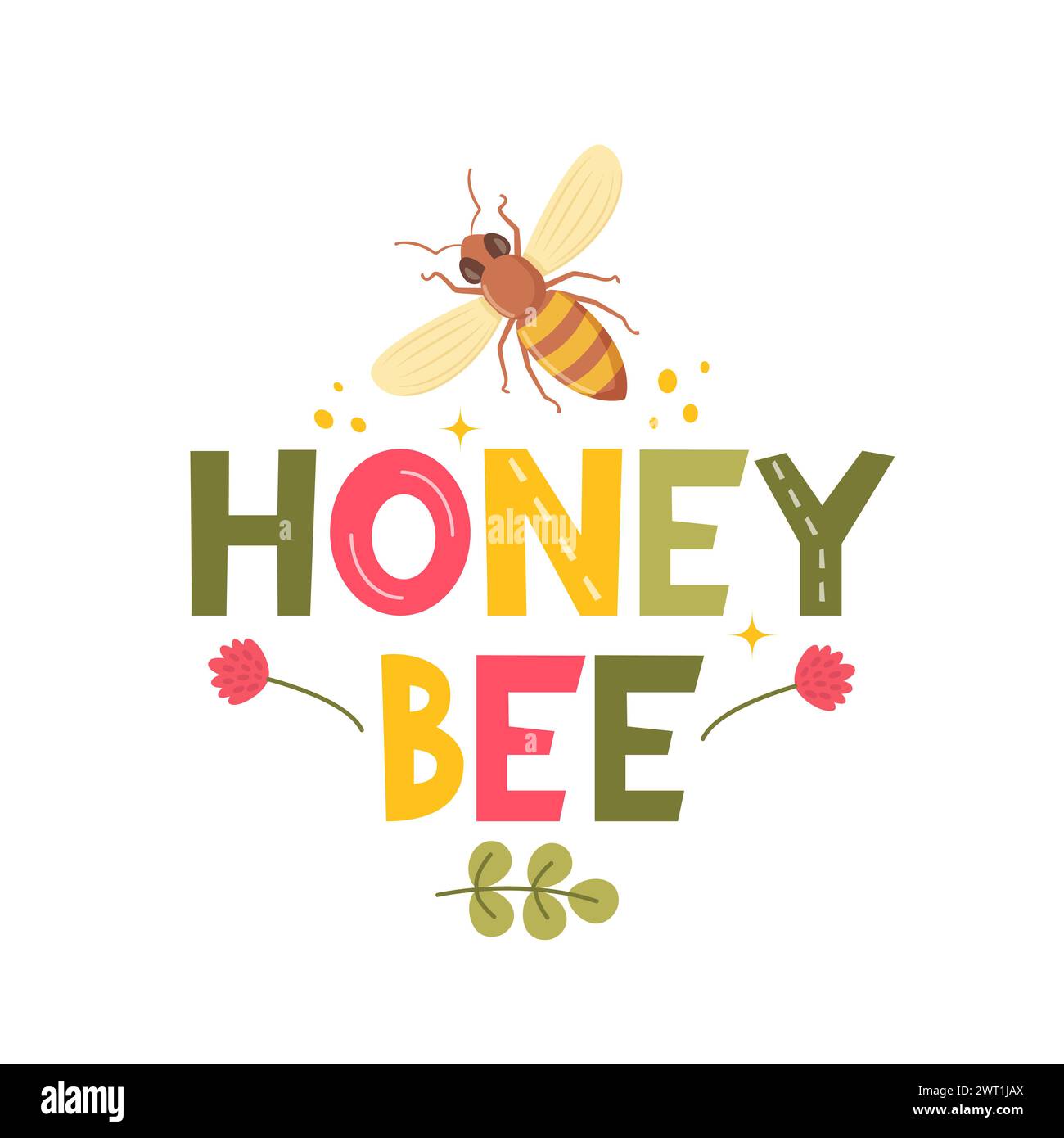 Honey bee. Lettering background with honey bee and calligraphic letters ...