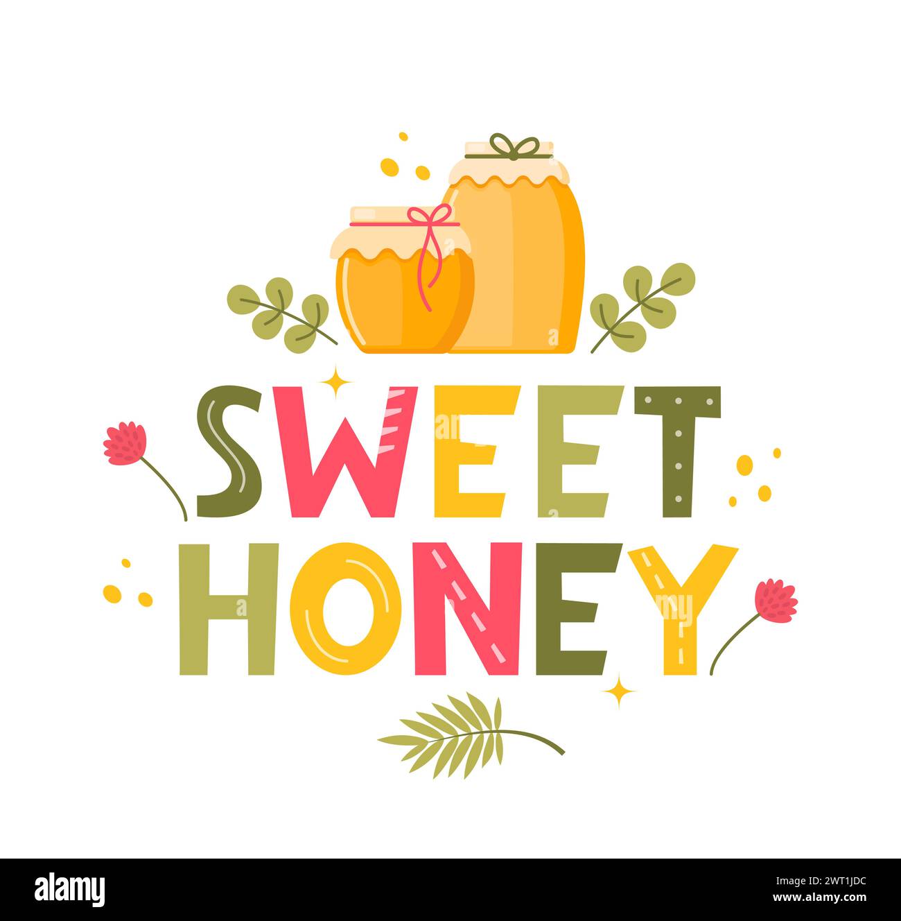 Sweet honey. Lettering background with honey jars and calligraphic ...