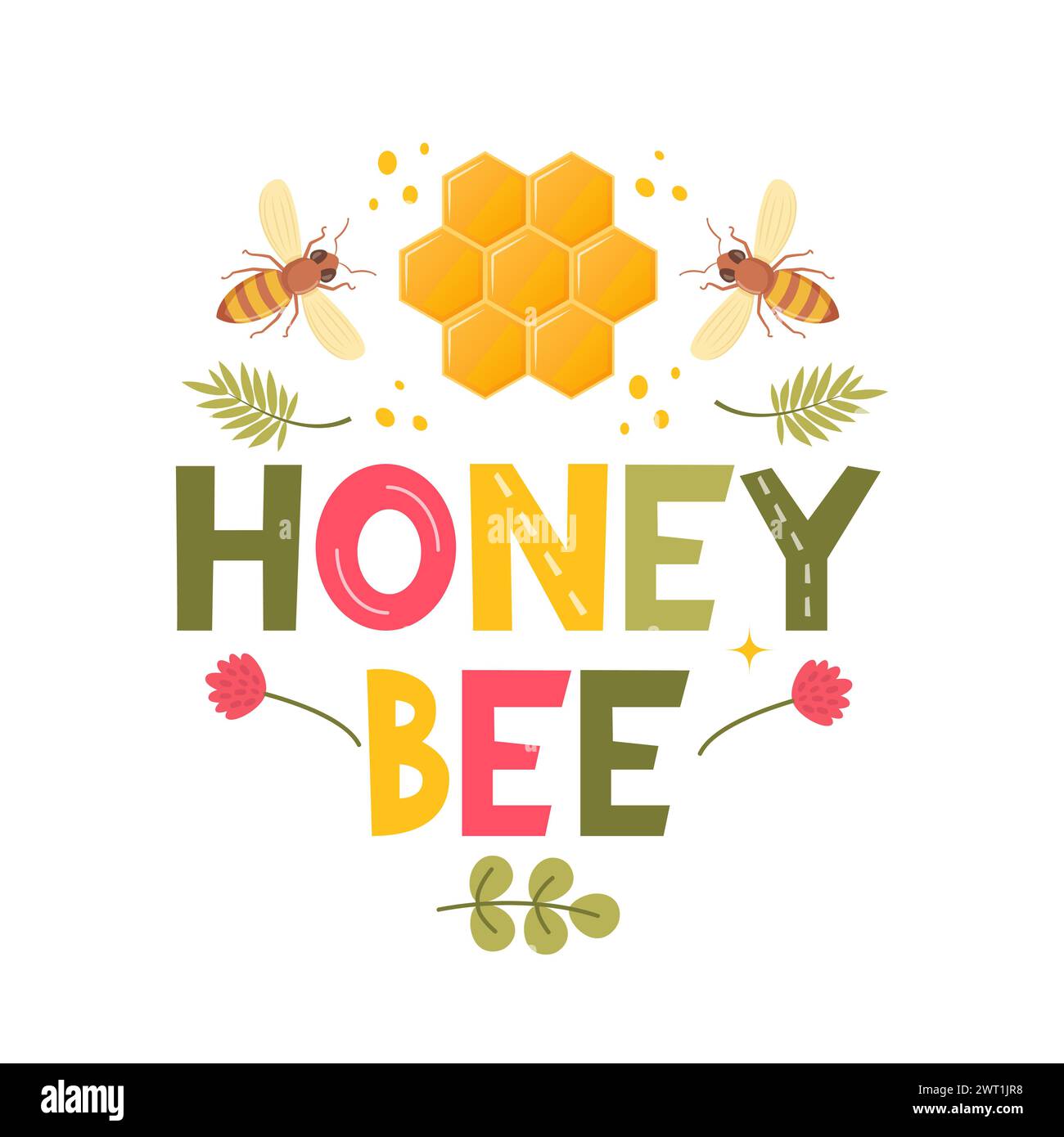 Honey bee. Lettering background with honey bee and calligraphic letters ...