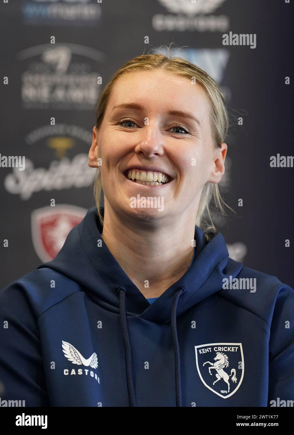 Kent women's Captain Megan Belt speaks at a press conference during the ...