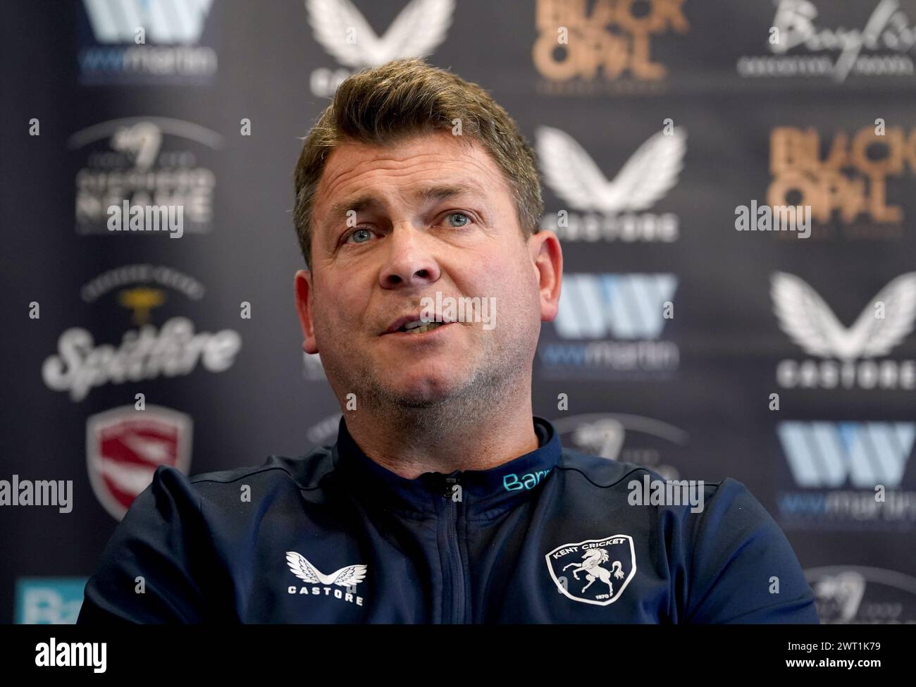 Kent Coach Matt Walker speaks at a press conference during the media ...