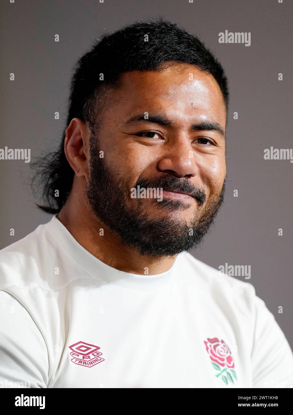 England’s Manu Tuilagi during a press conference at the Groupama ...