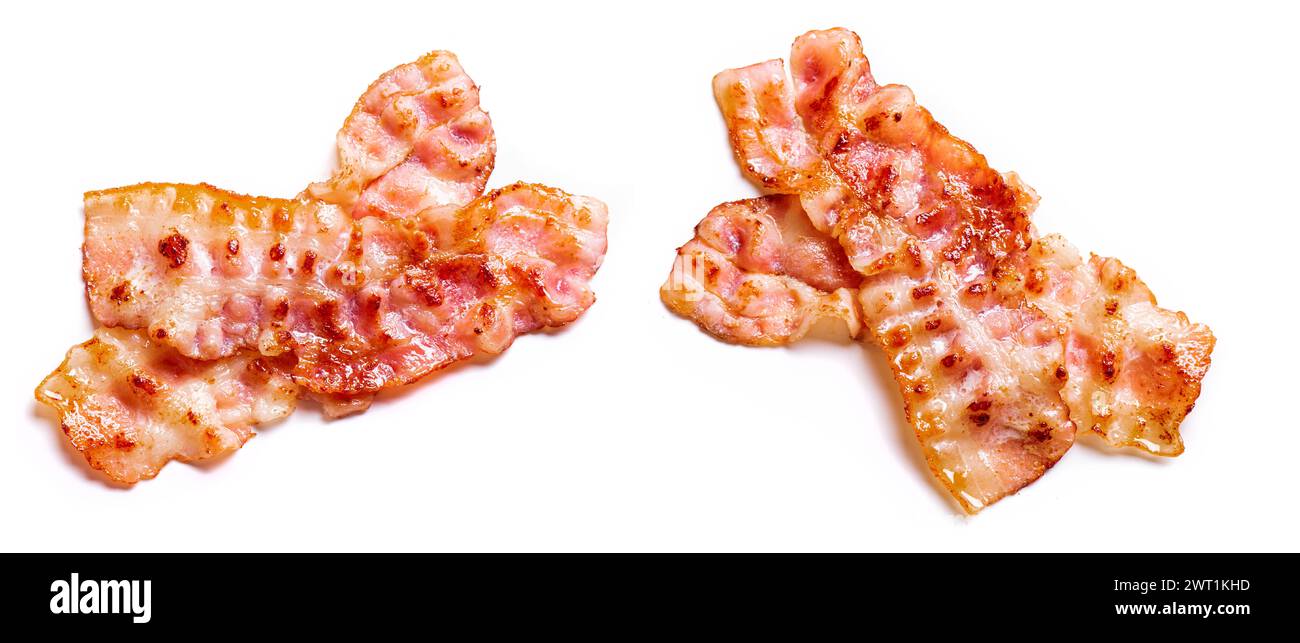 Fried Bacon slices isolated on white background Stock Photo - Alamy