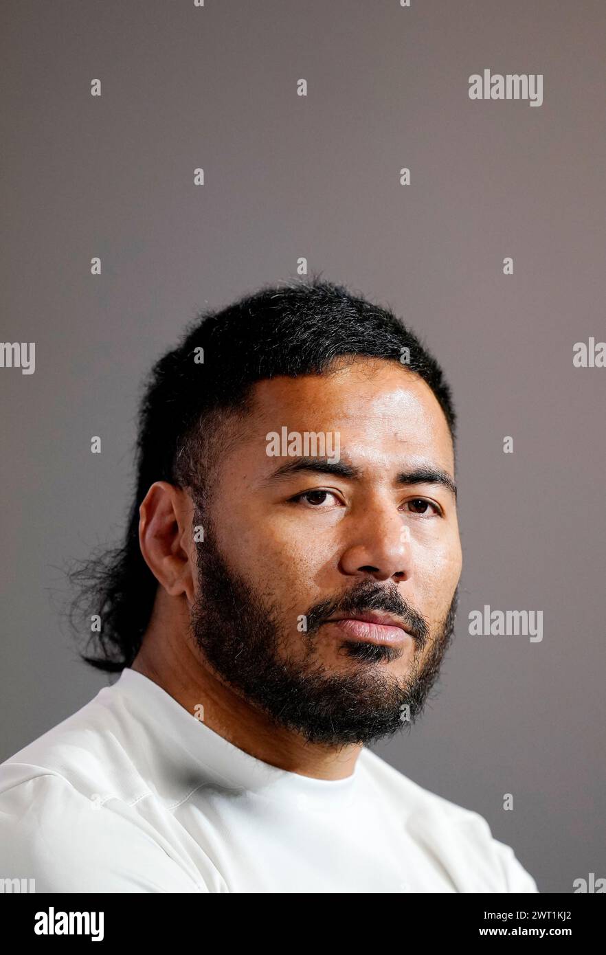 England’s Manu Tuilagi during a press conference at the Groupama ...