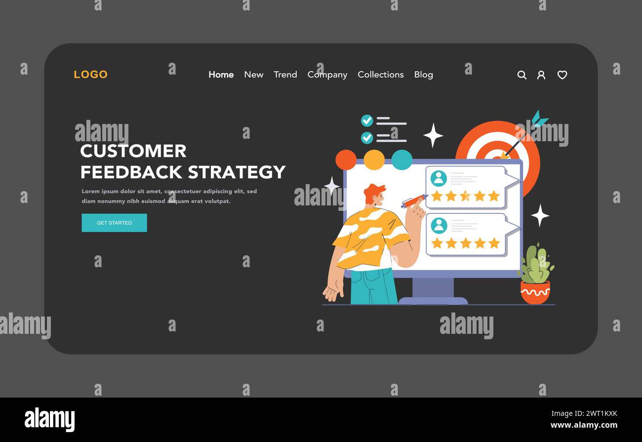 Customer feedback web banner or landing page dark or night mode ...