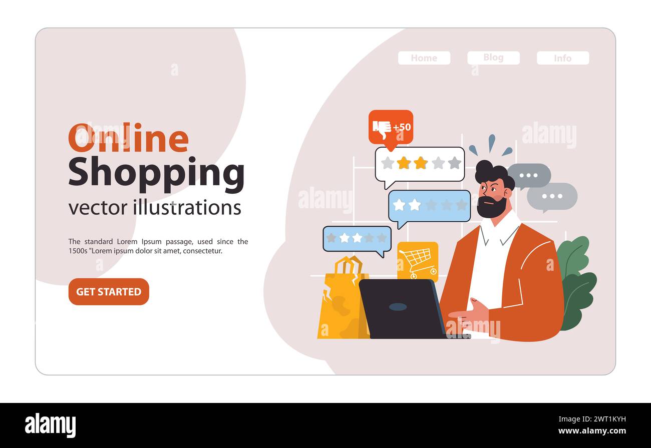 Angry man leaving a bad feedback web banner or landing page ...