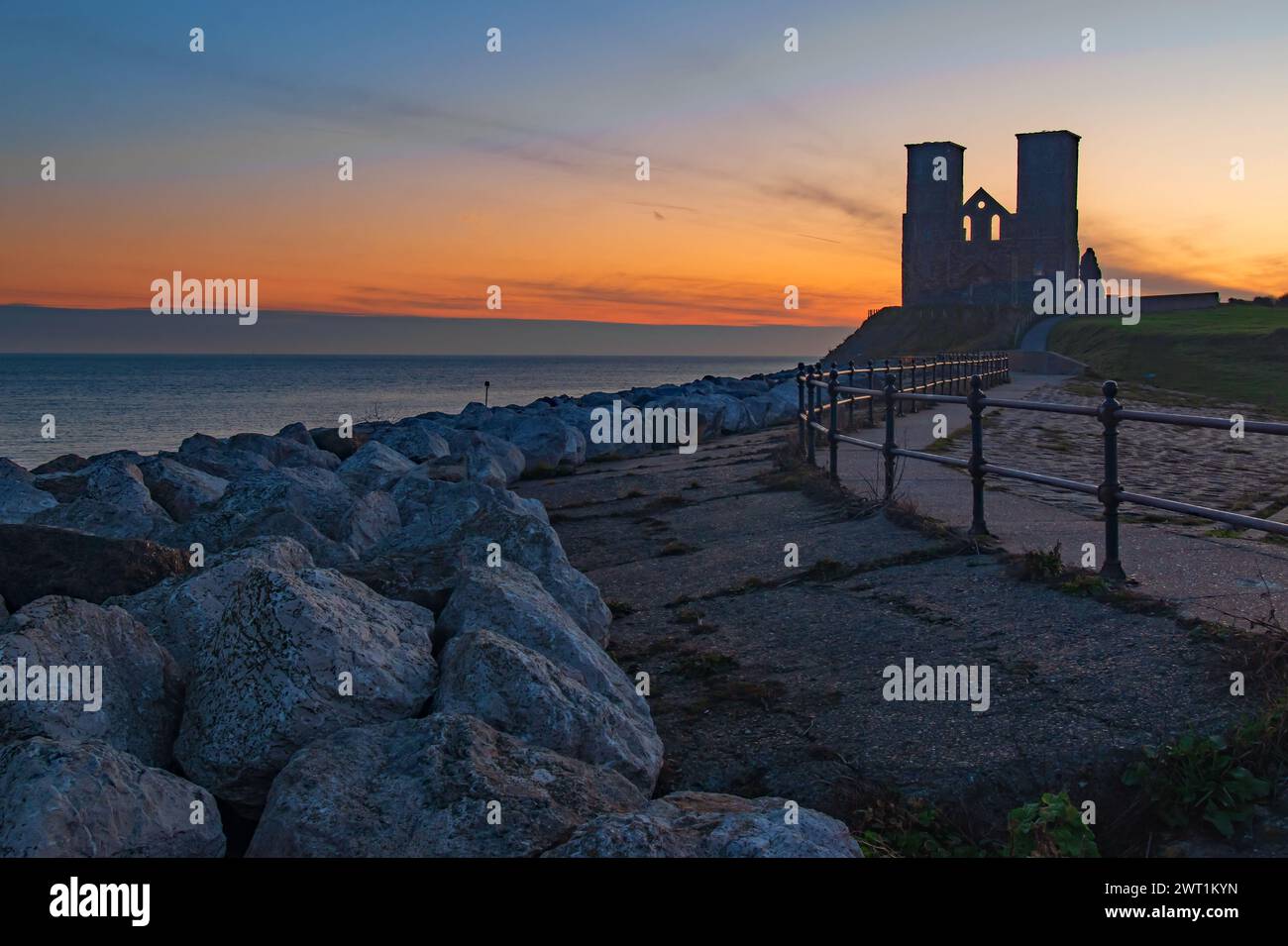 Reculver Towers Kent on a March Dawn along the pathway Stock Photo - Alamy