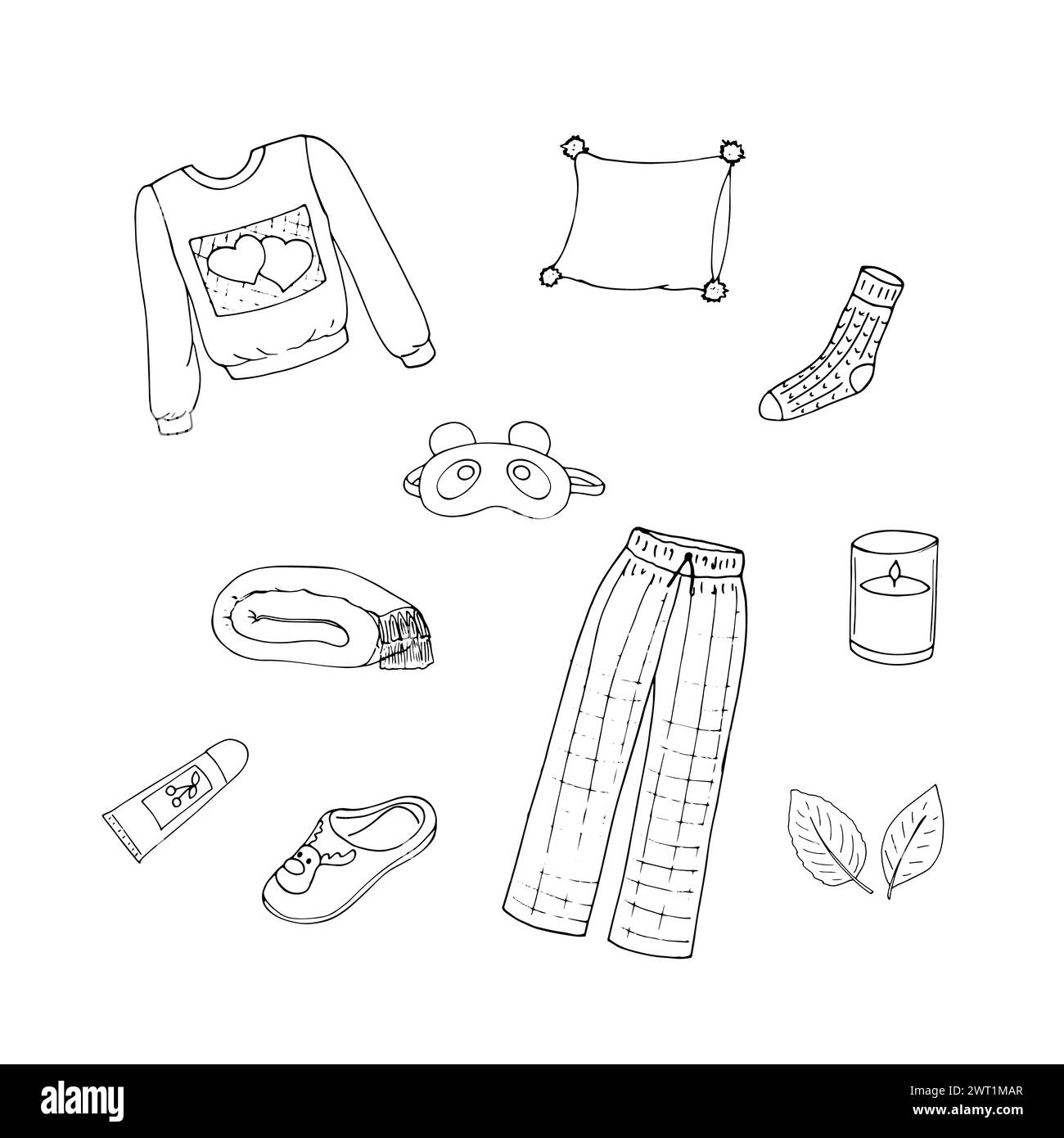 Bedtime bedroom design elements. Hand-drawn good night symbols. Sleep ...