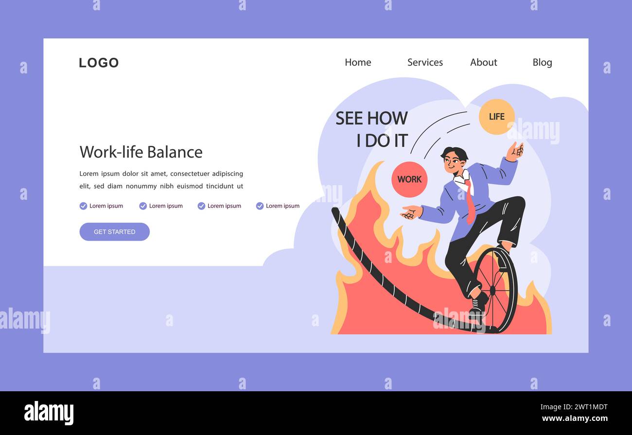 Professional burnout web banner or landing page. Work-life balance ...