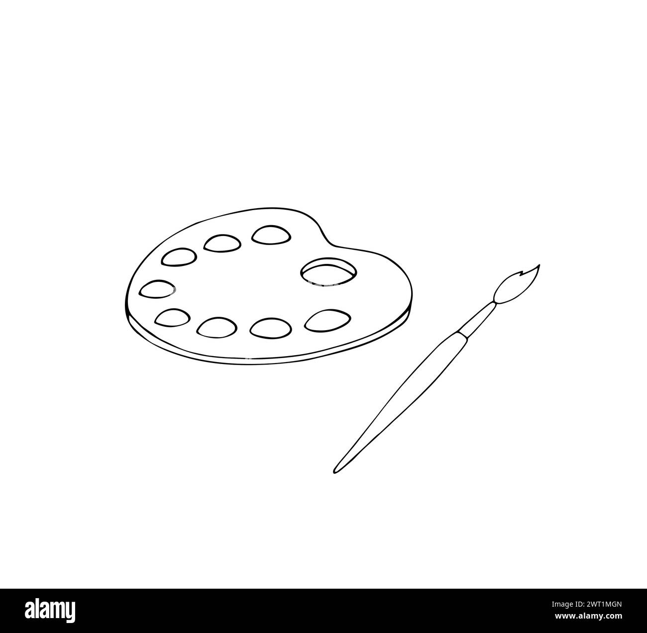 Hand-drawn art palette with brush and paint. Artist's palette in doodle ...