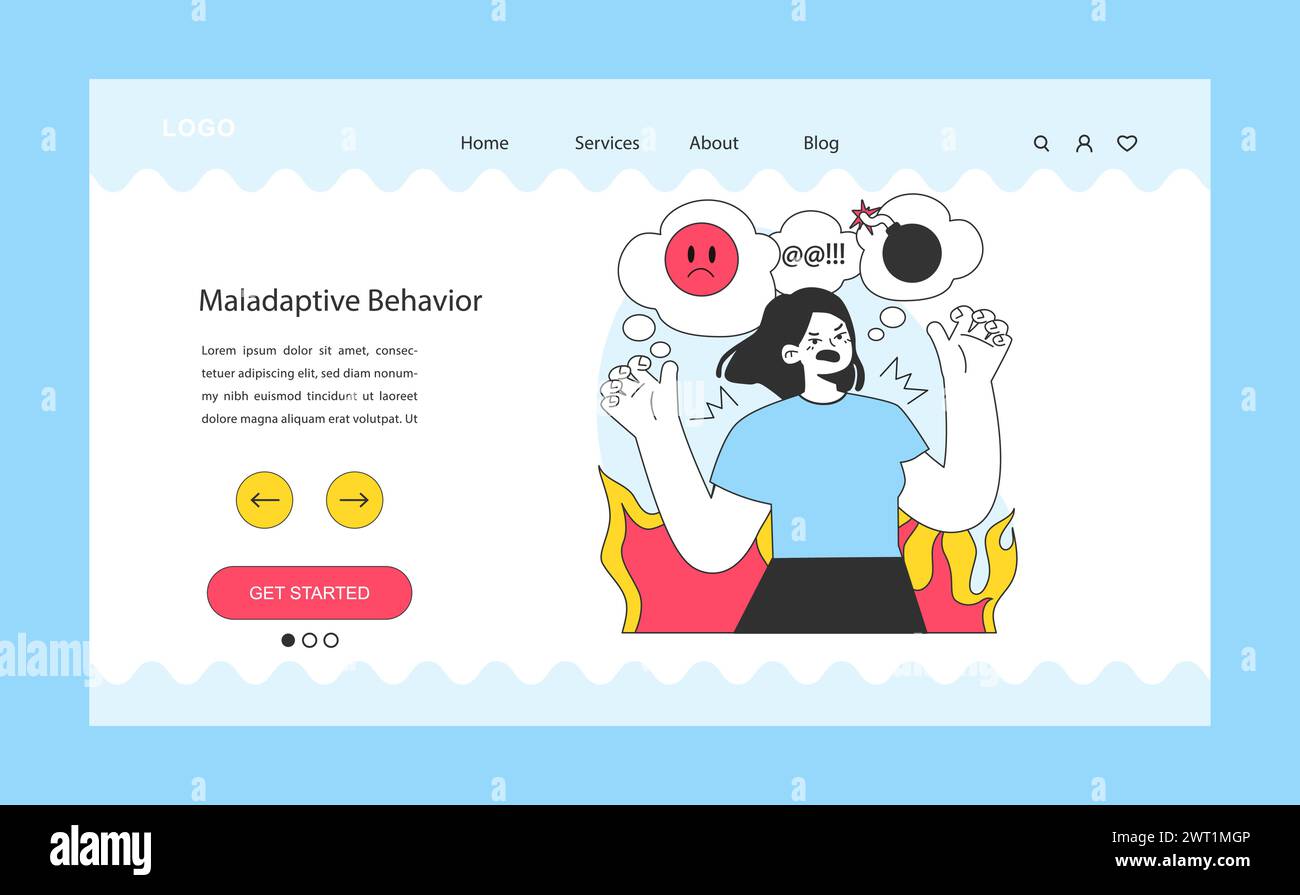 Maladaptive behavior web banner or landing page. Neurosis, chronic ...