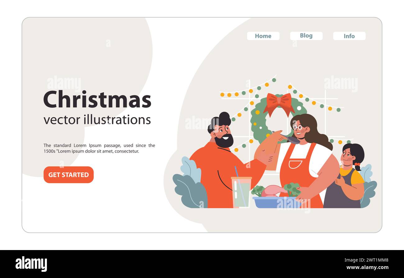 Characters celebrate Christmas web banner or landing page. Family ...