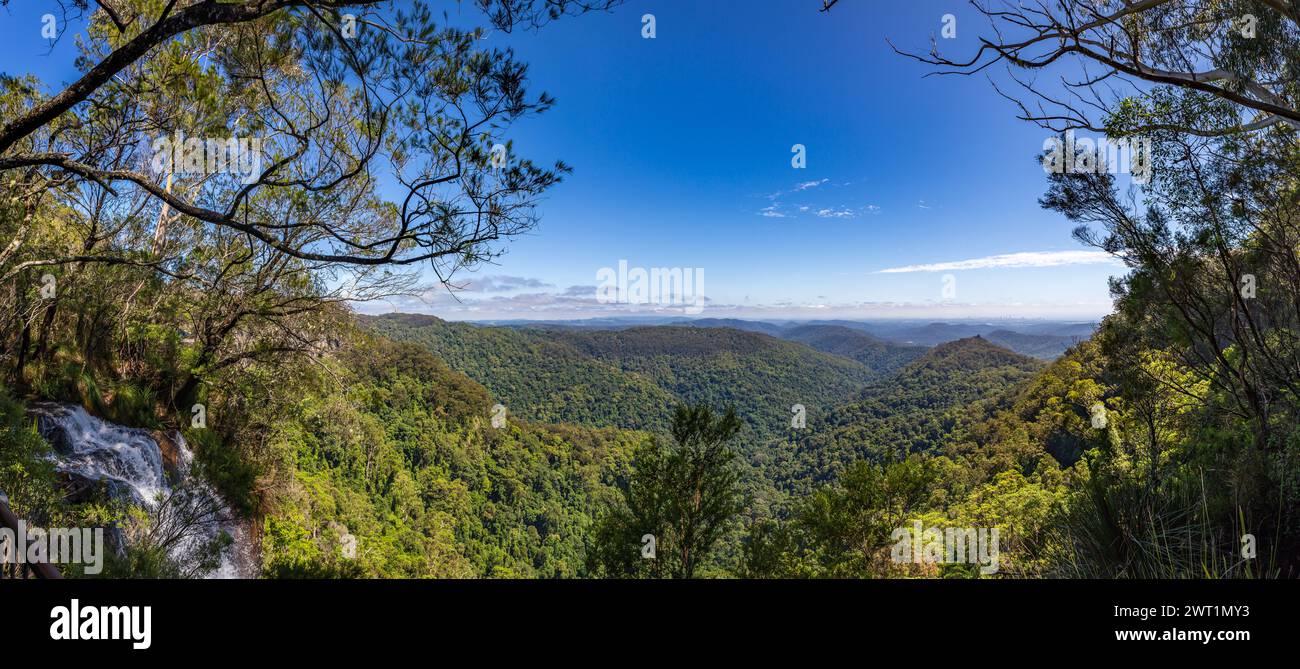 View over Rainforest with Waterfall in Springbrook National Park ...