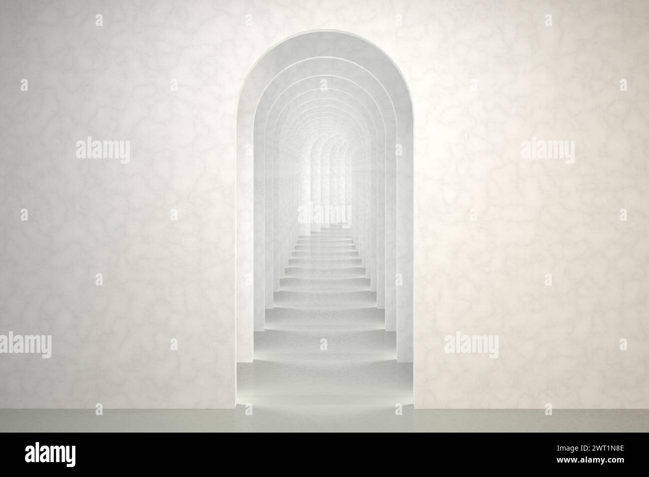 Abstract surreal 3d render. Arch infinite corridor white background ...