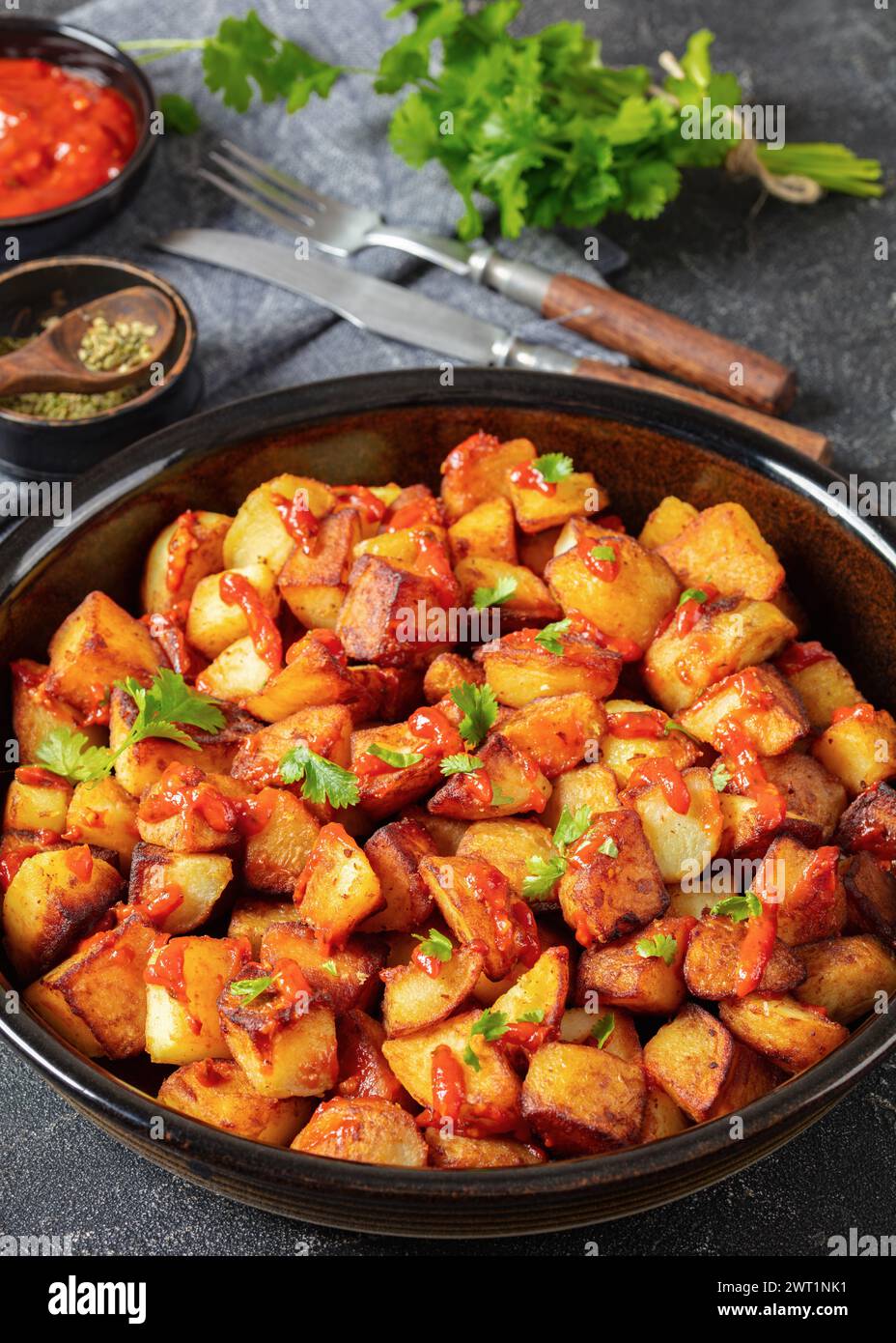 crispy fried patata bravas, fried spanish potatoes with smoked paprika ...