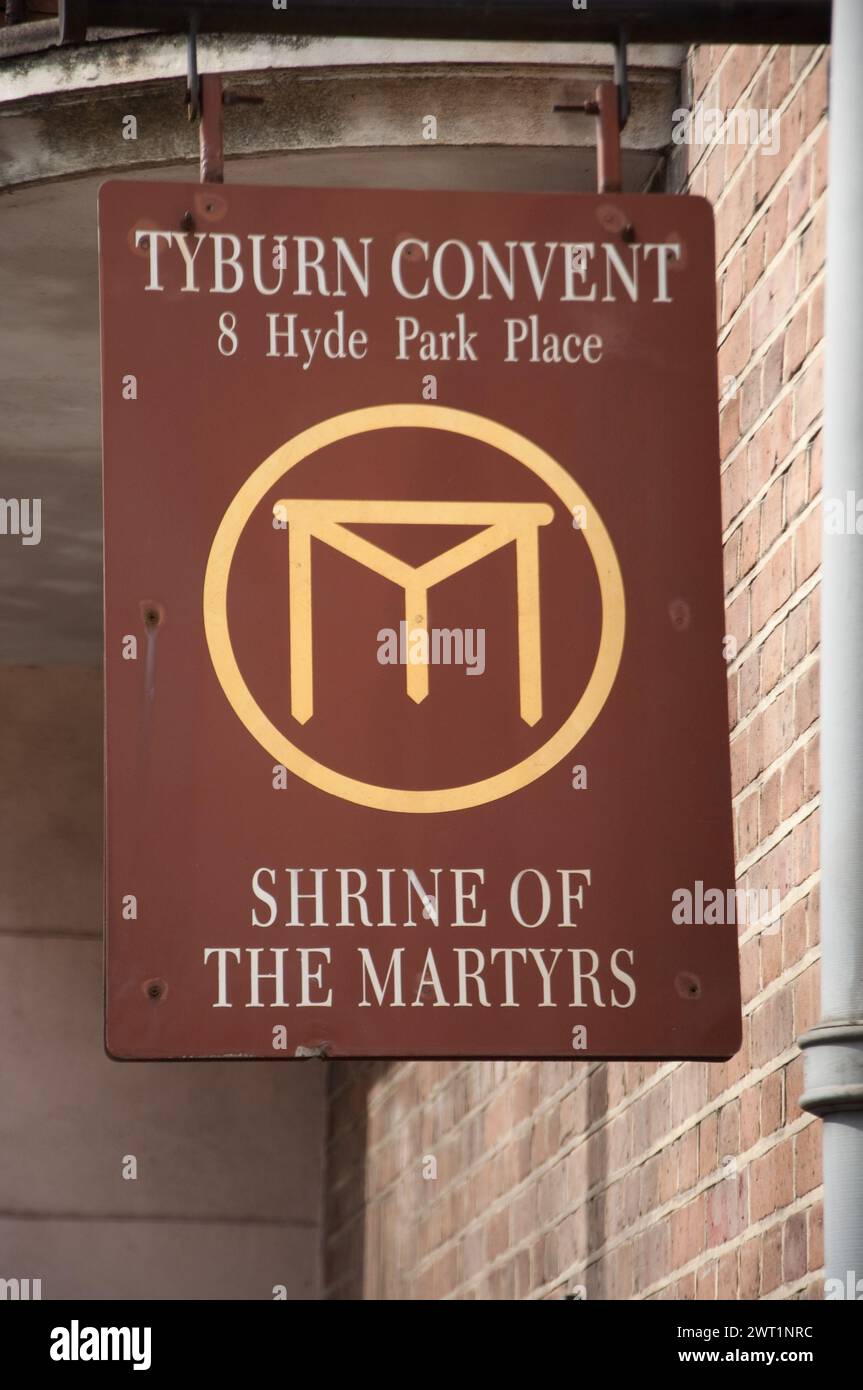 Sign for Tyburn Convent, Bayswater Road, Bayswater, London, UK. Convent ...