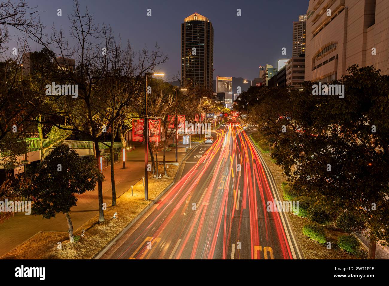 Night traffic trails in Flower Road, Kobe, Japan Stock Photo - Alamy