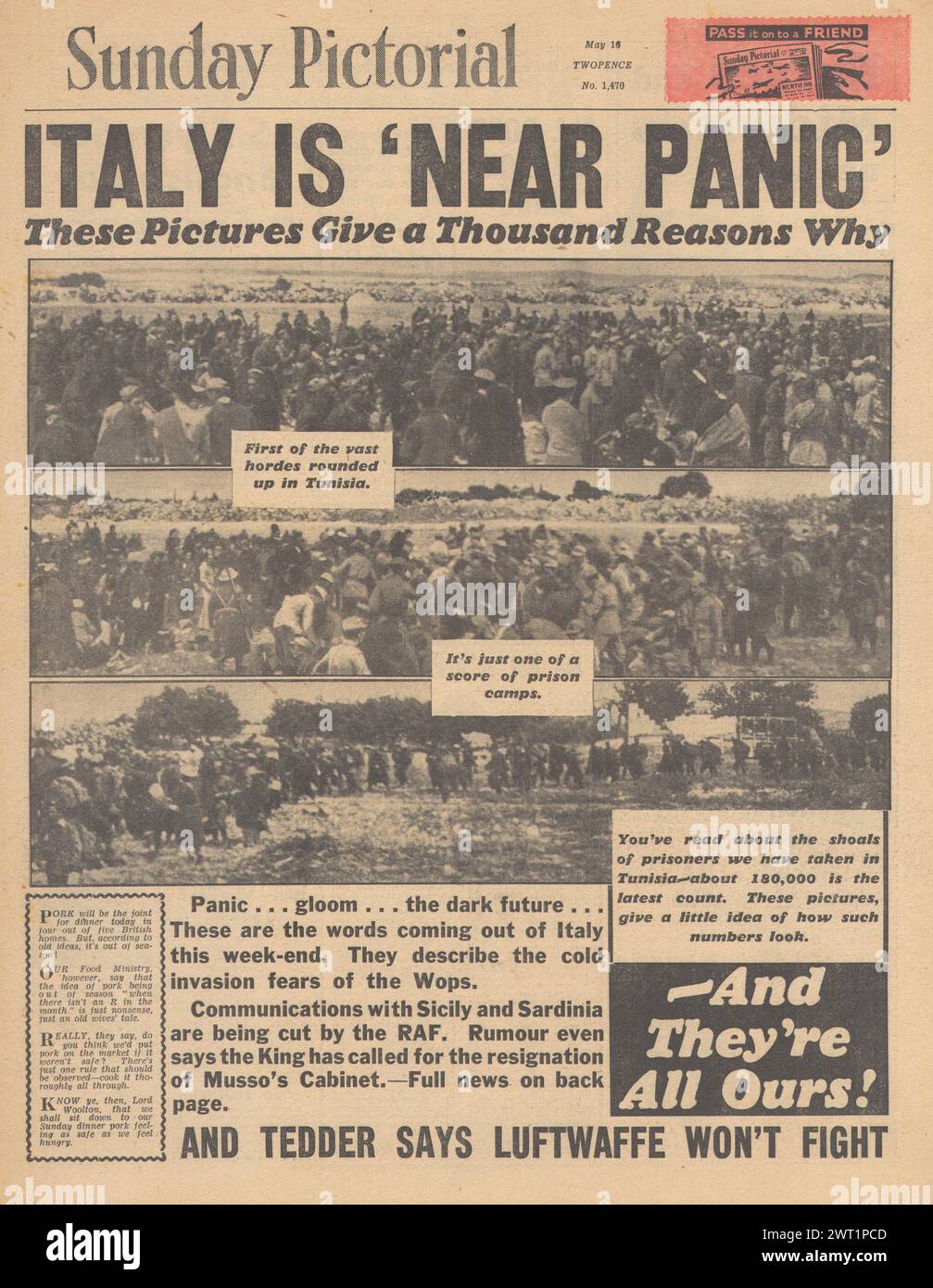 1943 Sunday Pictorial front page reporting Allies plan invasion of ...