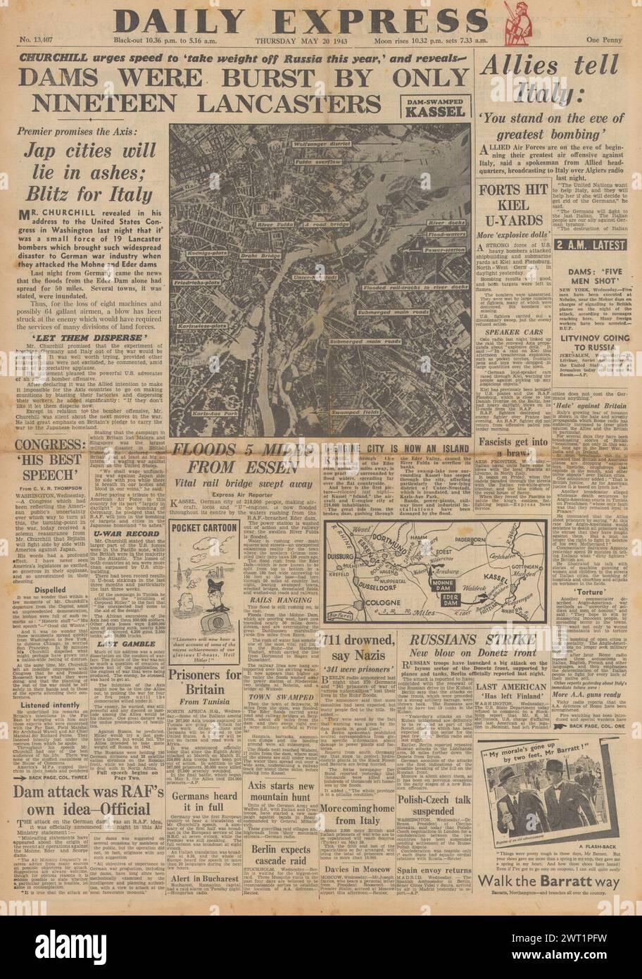 1943 Daily Express front page reporting RAF Dambuster raids Stock Photo ...